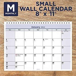2022 Wall & Desk Calendar by AT-A-GLANCE, 11" x 8", Small, Monthly, Wirebound, QuickNotes, Daily Blocks 1-1/4” x 1-1/4” (PM5028)