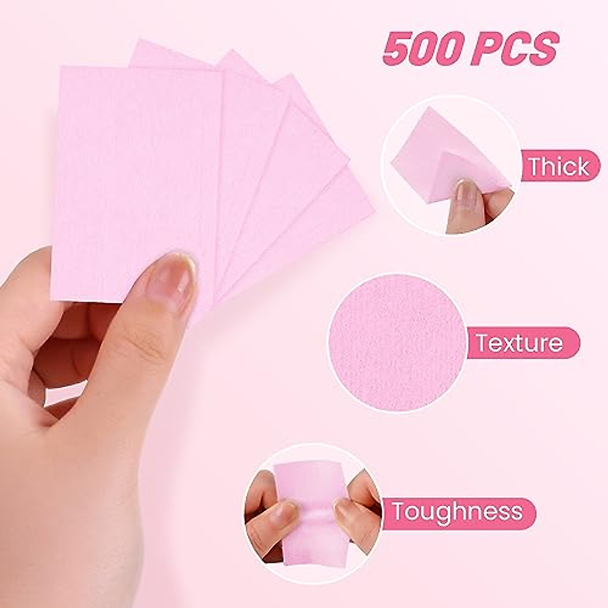 500PCS Nail Polish Remover, Lint Free Nail Wipes Super Absorbent Gel Nail Polish Remover Cotton Pads for Acetone Nail Polish Remover Nail Wipes for Acrylic Gel Nails Clean, Pink