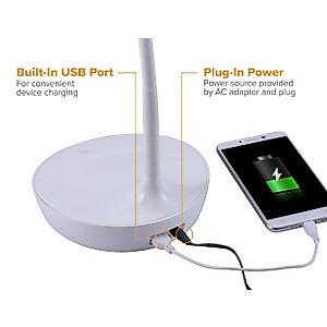 Bostitch Office LED Gooseneck Desk Lamp with USB Charging Port, 3 Dimming Levels, Touch Control, White (VLED1502-WHITE)