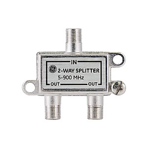 GE 2-Way Coaxial Cable Splitter, 5-900 Mhz Range, RG59 RG6 Coax Compatible, Audio, Video, Works with HD TV, Cable, Amplifiers, Amplified Antennas, Nickel, Corrosion Resistant, 35046