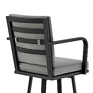 Don 30" Outdoor Patio Bar Stool in Black Aluminum with Grey Cushions