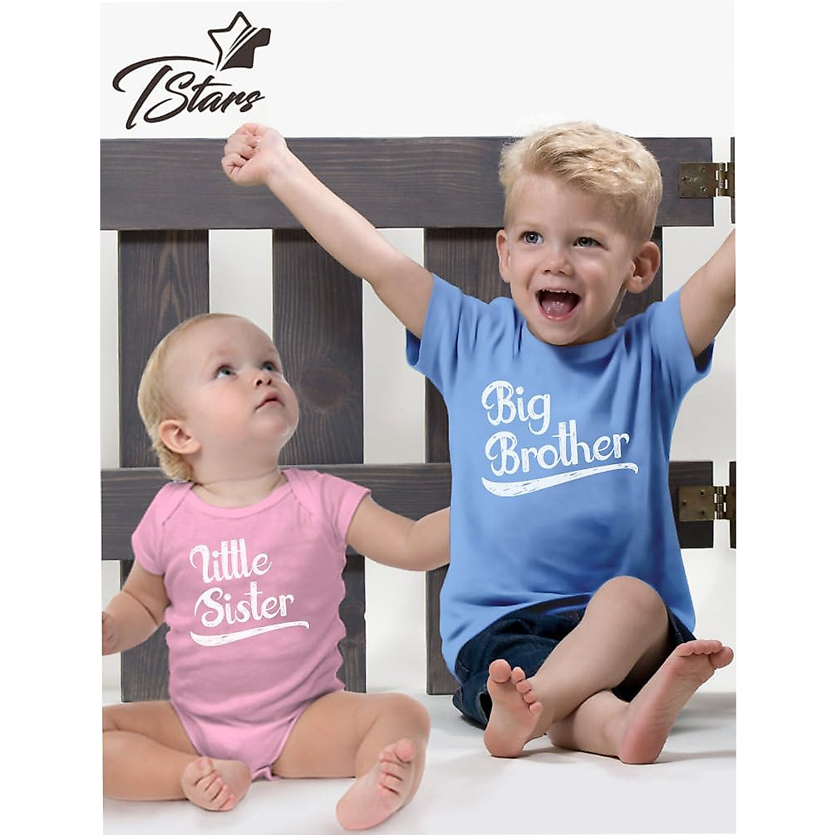 Big Brother Little Sister Matching Outfits Baby Announcement Sibling Shirts Set Kids Shirt California Blue/Baby Pink Kids Shirt 3T / Baby Newborn