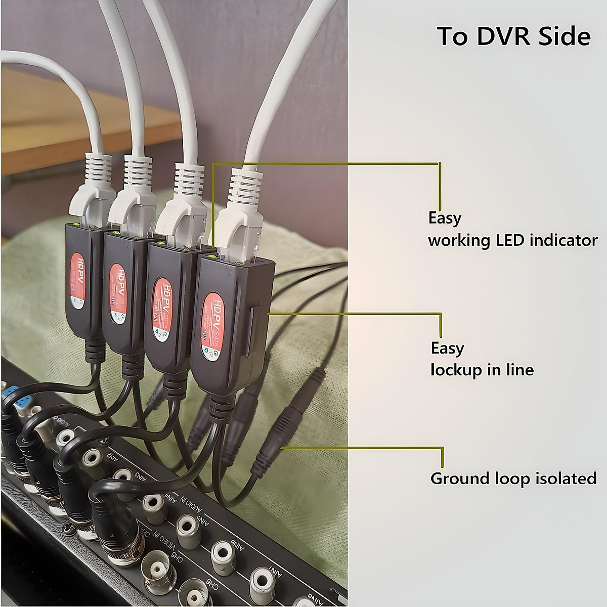 Igreeman 4 Pair Passive Video Balun BNC to RJ45 Adapter with Power, Ground Loop Isolated HD Analog Security Camera Ethernet Cable Transceiver, Cat5e/Cat6 Cable to BNC Converter - Compact