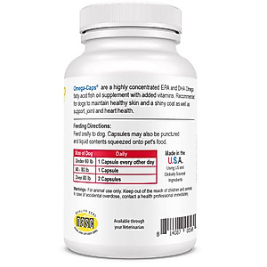 Omega-Caps High Potency Snip Tips for Medium to Large Breeds-Vet Formulated for Healthy Radiant Skin & Coat. Contains Omega 3 for Joint & Immune System Support, Easy to Dose, 60 Snip-tip Capsules