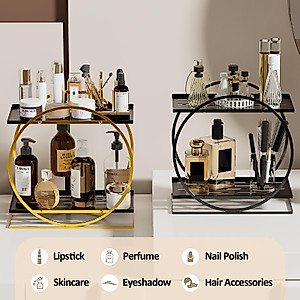 2 Tier Perfume Organizer for Dresser, Black Gold Perfume Organizer Makeup Perfume Stand Organizer for Vanity, Cosmetics Ideal Gift for Perfume Lovers - Gold