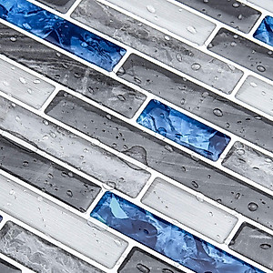 Art3d Peel & Stick Brick Kitchen Backsplash Self-Adhesive Wall Tile Stone Design, 10 Sheets, Blue Marlbe, 30 * 30cm (A17086P10)