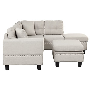 Yoglad Living Room Furniture Set, Sectional 5-Seater Sofa with Reversible Chaise, Corner Sofa Set with Ottoman, L Shaped Couch for Apartment, Living Room (104.5 Inch Linen, Light Gray)