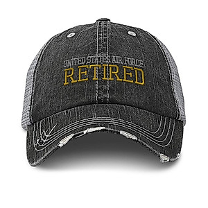Custom Distressed Trucker Hat Us Air Force Retired A Embroidery Cotton for Men & Women Strap Closure Black Gray Design Only