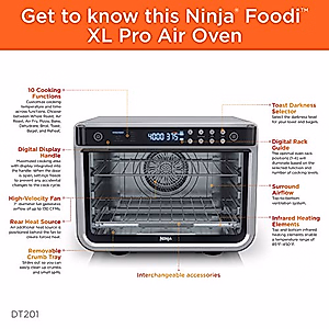 Ninja DT201 Foodi 10-in-1 XL Pro Air Fry Digital Countertop Convection Toaster Oven with Dehydrate and Reheat, 1800 Watts, Stainless Steel Finish