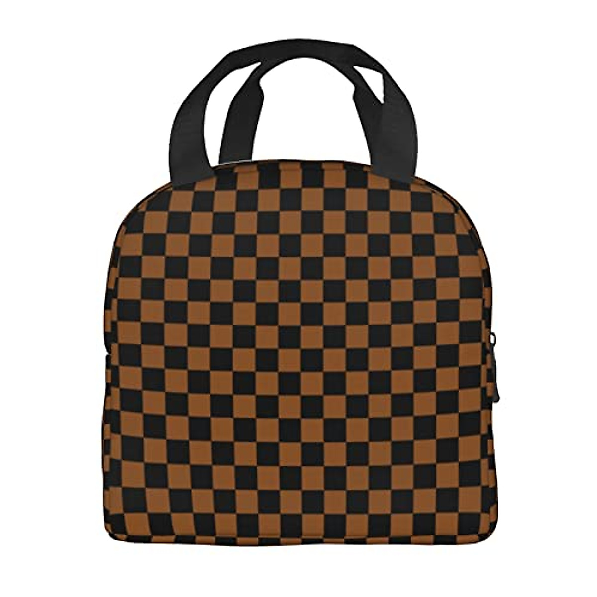 ayvcxui Brown and Black Plaid Race Checkered Flag Lunch Tote Reusable Lunch Bag Insulated Lunch Box for Students Work Outdoor Travel PicnicThermal Portable Bento Box Handbags Tote
