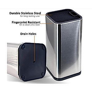 Dura Living Universal Knife Block Holder, Stainless Steel Knife Stand Without Knives, Safe Space Saver Stable Knife Storage with Scissors Slot, Detachable for Easy Cleaning, Kitchen Organizer, Silver