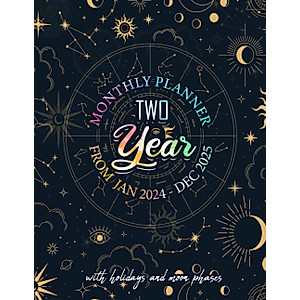 2024-2025 Two Year Monthly Planner: 2 Year 24 Months Calendar from January 2024 to December 2025 Agenda Schedule Organizer with holidays and Moon Phases