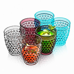 OMITA Hobnail Drinking Glasses Set of 6-13.32 oz Vintage Embossed Tall Wine Glass - Perfect for Beverages, Juice - Crystal Drink Glassware Set for Dinner Parties, Bar & Restaurant