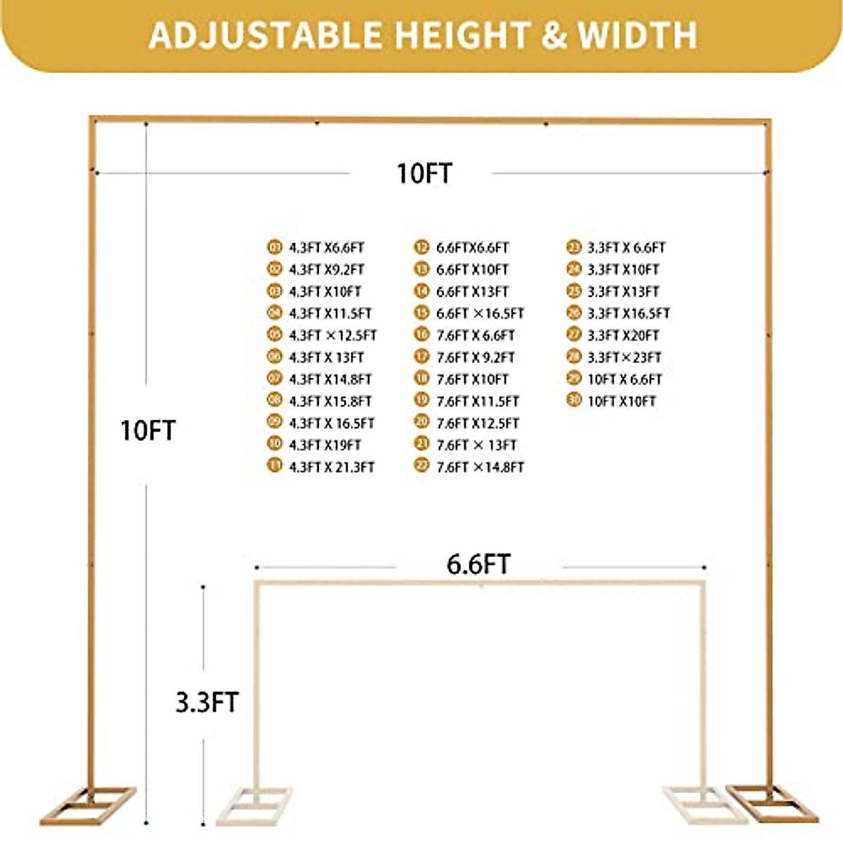 Tongmo 10x10 FT Heavy Duty Backdrop Stand, Adjustable& Stable Pipe and Drape Stand, Gold Metal Backdrop Stand for Parties Wedding Birthday Photography Photo Booth Background