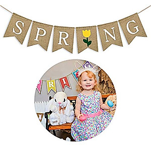SWYOUN Burlap Spring Banner with Flower Home Supplies Mantel Fireplace Decoration