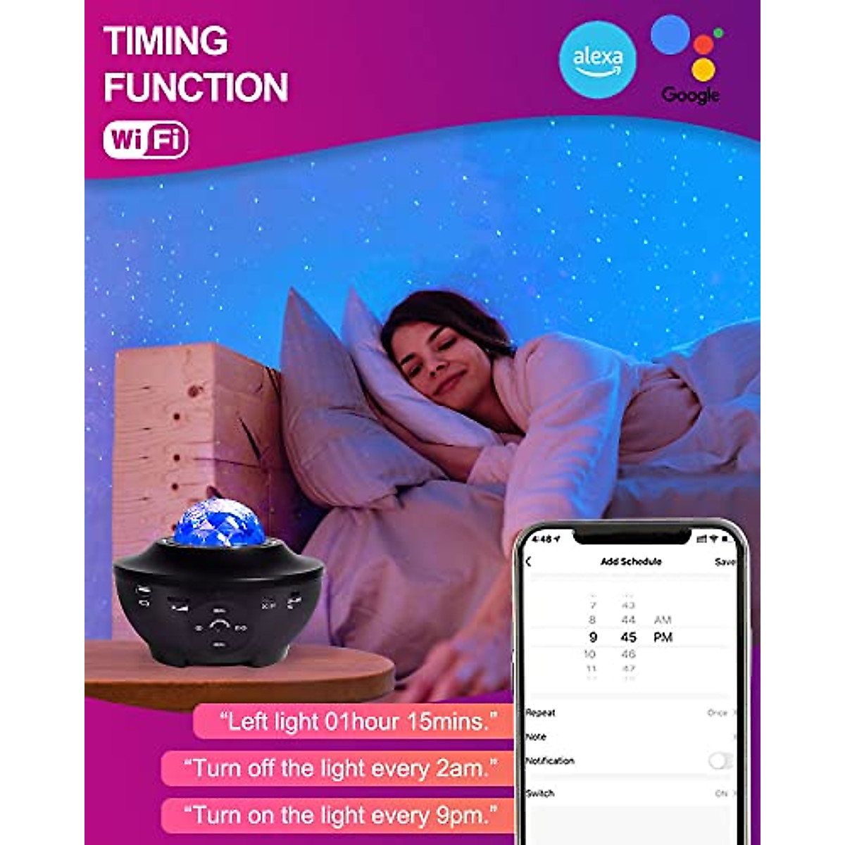 Oxycute Galaxy Projector, RGB Star Projector Working with Alexa & Google Assistant, LED Galaxy Light with Bluetooth Music Speaker, Timer, Voice Control Collage Dorm Decoration Lamp for Bedroom