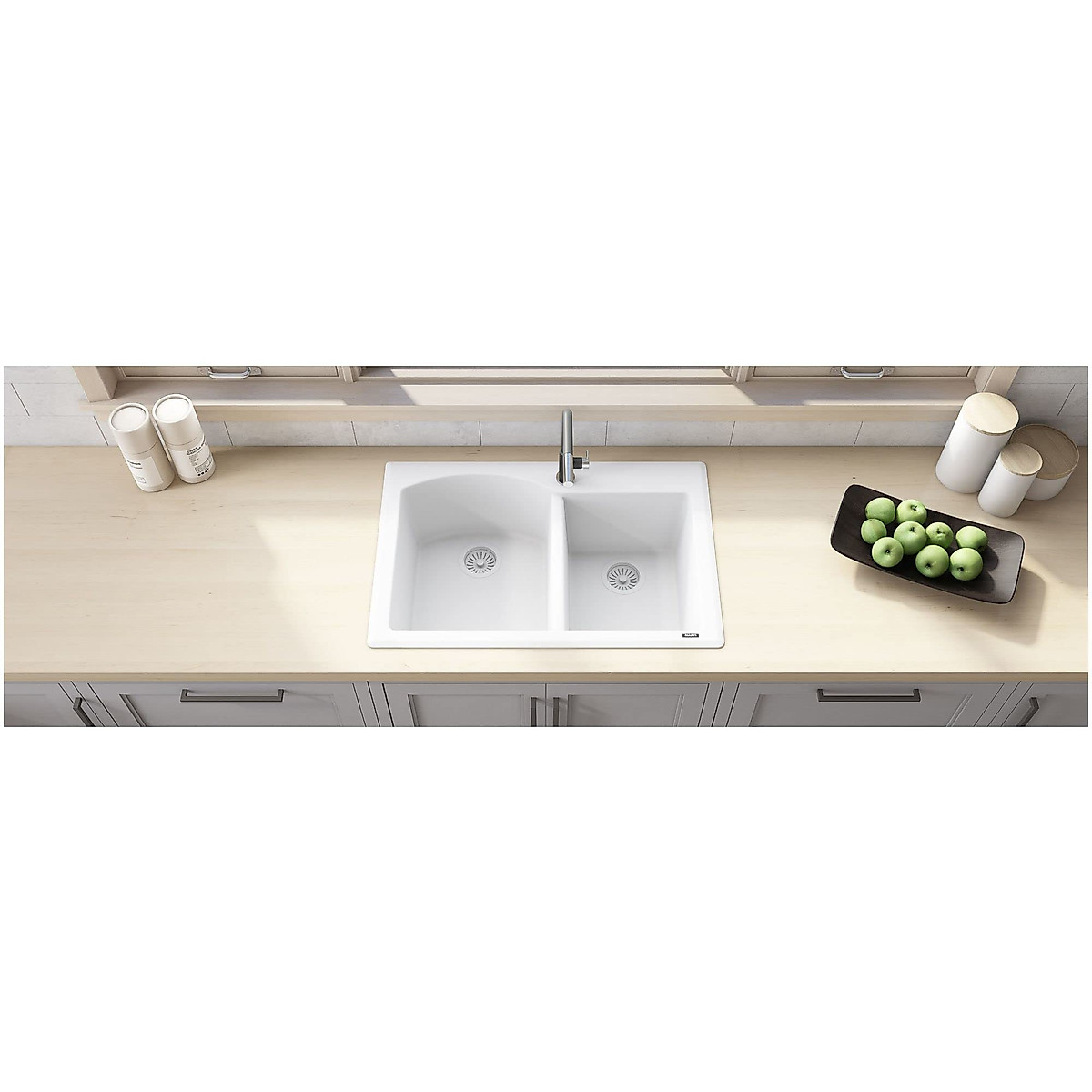 Ruvati 33 x 22 inch Drop-in Topmount Granite Composite Double Bowl Kitchen Sink - Midnight Black - RVG1344BK