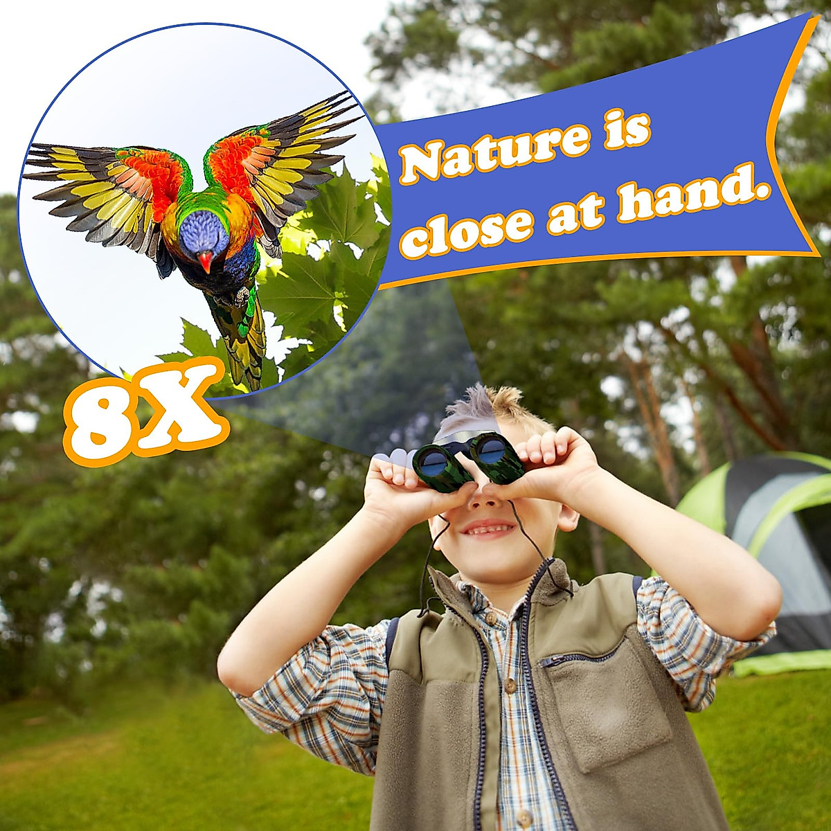 OBUBY Real Binoculars for Kids Gifts for 3-12 Years Boys Girls 8x21 High-Resolution Optics Mini Compact Binocular Toys Shockproof Folding Small Telescope for Bird Watching,Travel, Camping, Camo