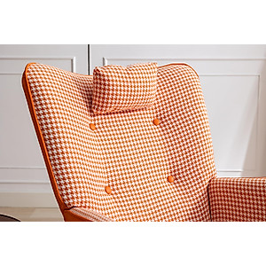 Tiophome Rocking Chair Nursery, Upholstered Glider Rocker Accent Chairs Padded Seat with High Backrest, Comfy Side Armchair for Nursing, Living Room, Bedroom, Office, Linen/Leather, Houndstooth Orange