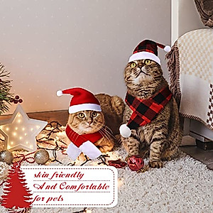 10 Pieces Christmas Cat Santa Hats with Scarf and Collar Set, Christmas Cat Costumes Pet Santa Hat Scarf Set Puppy Dog Christmas Hat Xmas Cat Outfit for Cats Small Dogs Puppy Christmas Accessories