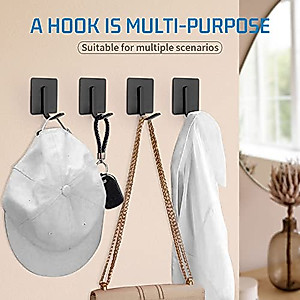 Platybelodon 8 Packs Stick on Hooks Heavy Duty Adhesive Hooks Black Hooks for Hanging Robe Towel Hooks Stainless Steel Waterproof Bathroom Hooks Adhesive Hooks for Kitchen Wardrobe Sticky Hooks