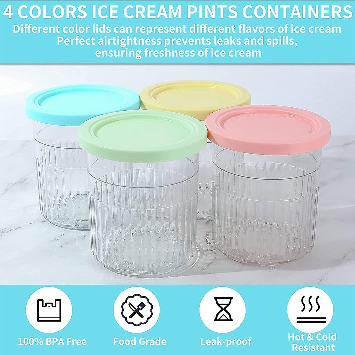 VRINO Creami Pints and Lids, for Ninja Pints with Lids,24 OZ Ice Cream Containers Pint Dishwasher Safe,Leak Proof Compatible with NC500,NC501 Series Ice Cream Makers