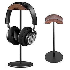 Headphone Stand Holder with Premium Walnut Wood Headrest,Headset Stand Hanger Hook for Desk with Solid Heavy Base for All Headphone Sizes