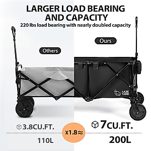 LAZEYARD Collapsible Wagon Cart,Foldable Heavy-duty Wagon Cart with Universal Wheels and Adjustable Handle,220lbs Capacity Folding Garden Utility Wagon with 2 Drinking Holders for Outdoor Shopping