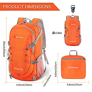 ZOMAKE Packable Hiking Backpack Water Resistant,40L Lightweight Daypack Foldable Backpack for Travel (Orange)