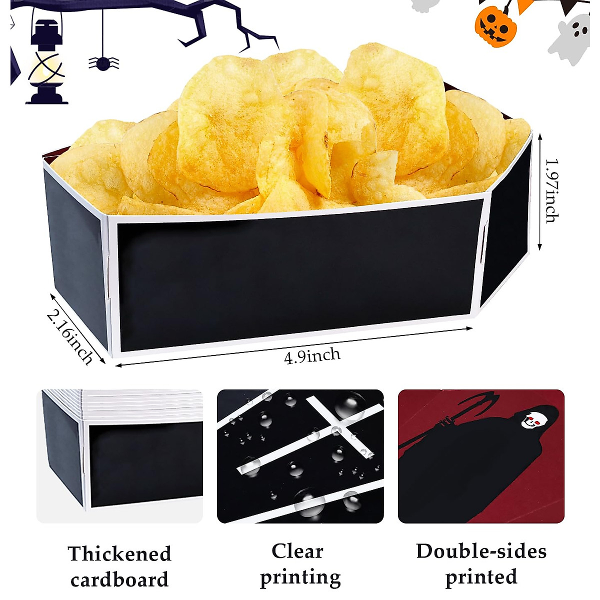 MUNILAIL 24 Pcs Halloween Paper Trays Halloween Nacho Trays Halloween Coffin Food Holder Trays Disposable Serving Trays for Halloween Party Supplies Halloween Food Trays