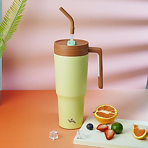 Konokyo Insulated Tumbler with Handle and Straw,40 OZ Vacuum Stainless Steel Water Bottle Travel Mug Metal Cup with Fruit Diffuser,Grey