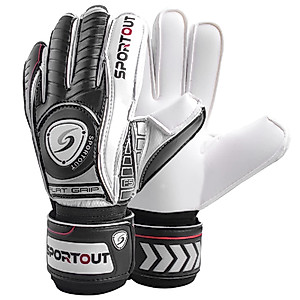 Sportout Goalie Gloves, Goalkeeper Gloves with Fingersave, Soccer Gloves, Breathable Soccer Goalie Gloves, 4mm Latex, for Kids Youth and Adult (9, Black)