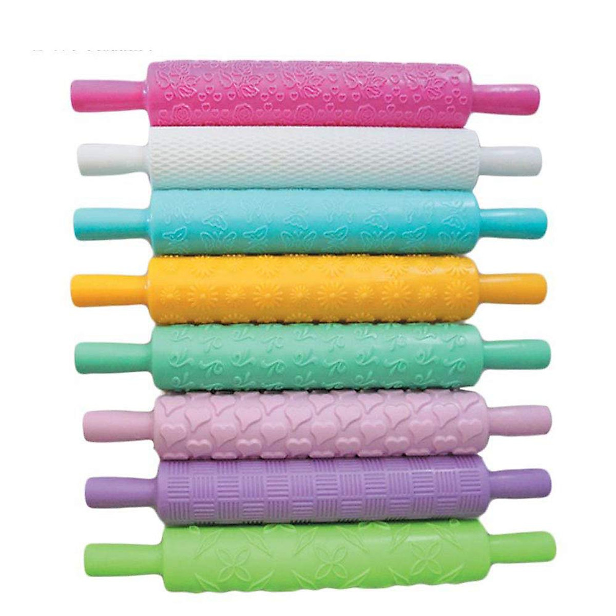 8pcs Colourful Cake Decorating Embossed Rolling Pins,Textured Non-Stick Designs and Patterned,Ideal for Fondant, Pie Crust,Cookie,Pastry,Icing,Clay,Dough