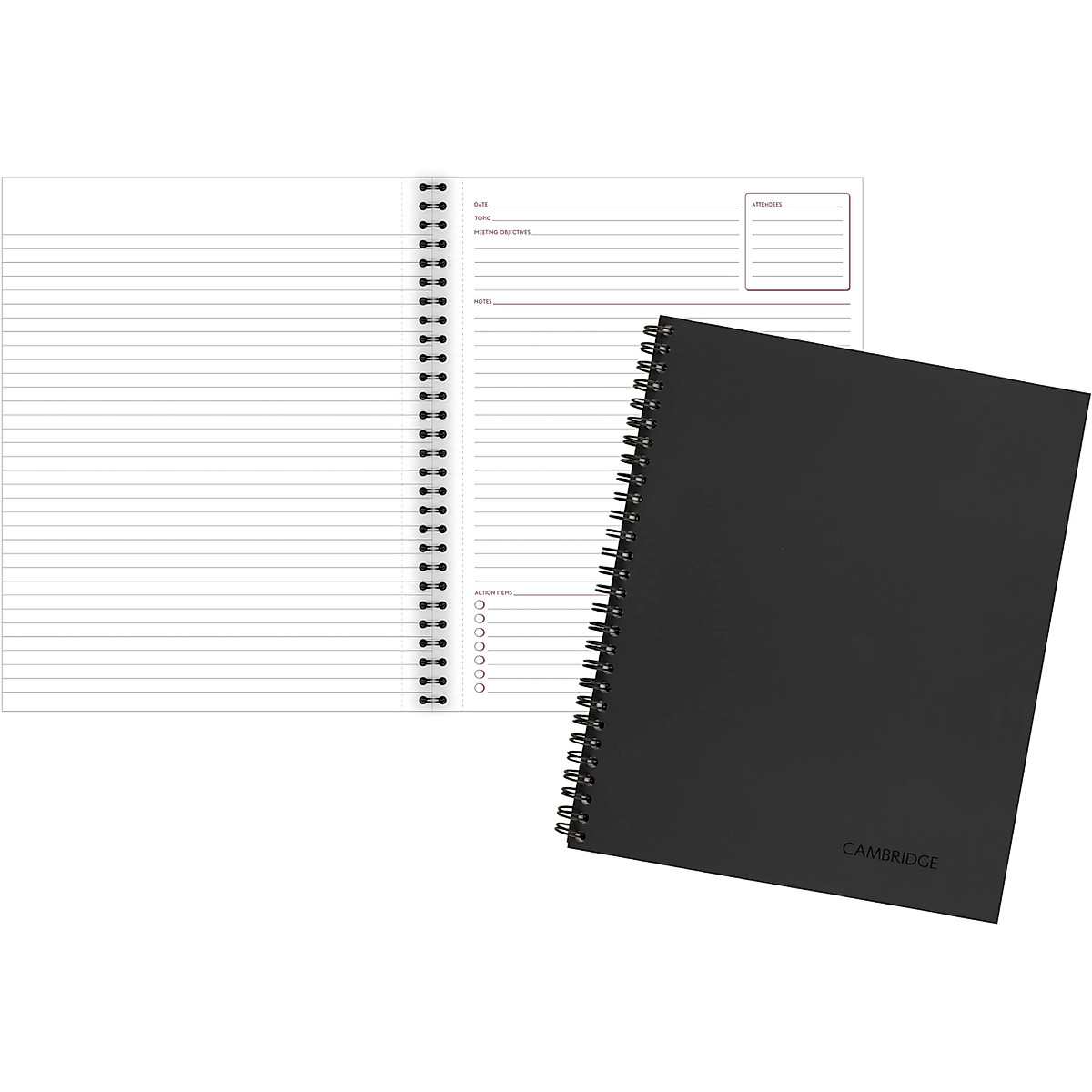 Cambridge 06132 Side Bound Guided Business Notebook, Linen, Meeting Notes, 11 x 8 1/4, 80 Sheets, Black