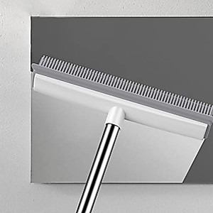 UPKOCH Floor Scrubber Brush Silicone Carpet Rake Hair Cleaning Broom Rubber Broom Carpet Rake Pet Hair Remover Broom Long Handle Scrubbing Brush Household Cleaning Tools White Grey