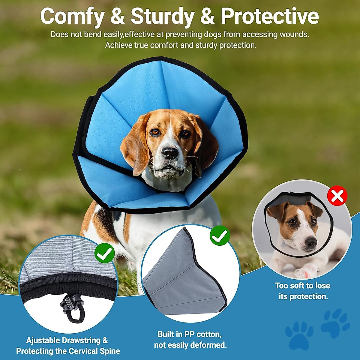ipetstation Dog Cone Collar for Dogs After Surgery Extra Long, Adjustable Comfy Dog Elizabethan Pet Collar Cone for Large Dogs Anti-Lick Protective Wound (L (Neck Girth: 12.6-17.3in))