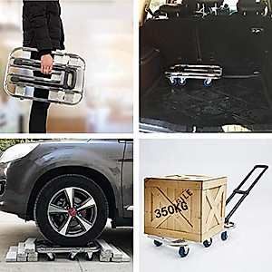 Generic Trolley Stainless Steel Tray Retractable Folding Cart 6 Wheels with Universal Wheels Hand Trucks Household Warehouse Heavy Duty Hand Trucks (Color : Without Brake, Size : 68 * 38 * 56-104cm)