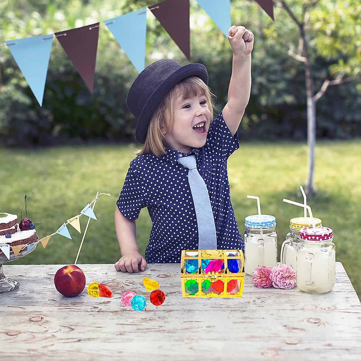 Diving Gem Pool Toy 6 Big Colorful Diamonds Set with Treasure Pirate Box Summer Swimming Toys Dive Throw Underwater for Use Treasures Gift Sets (golden)