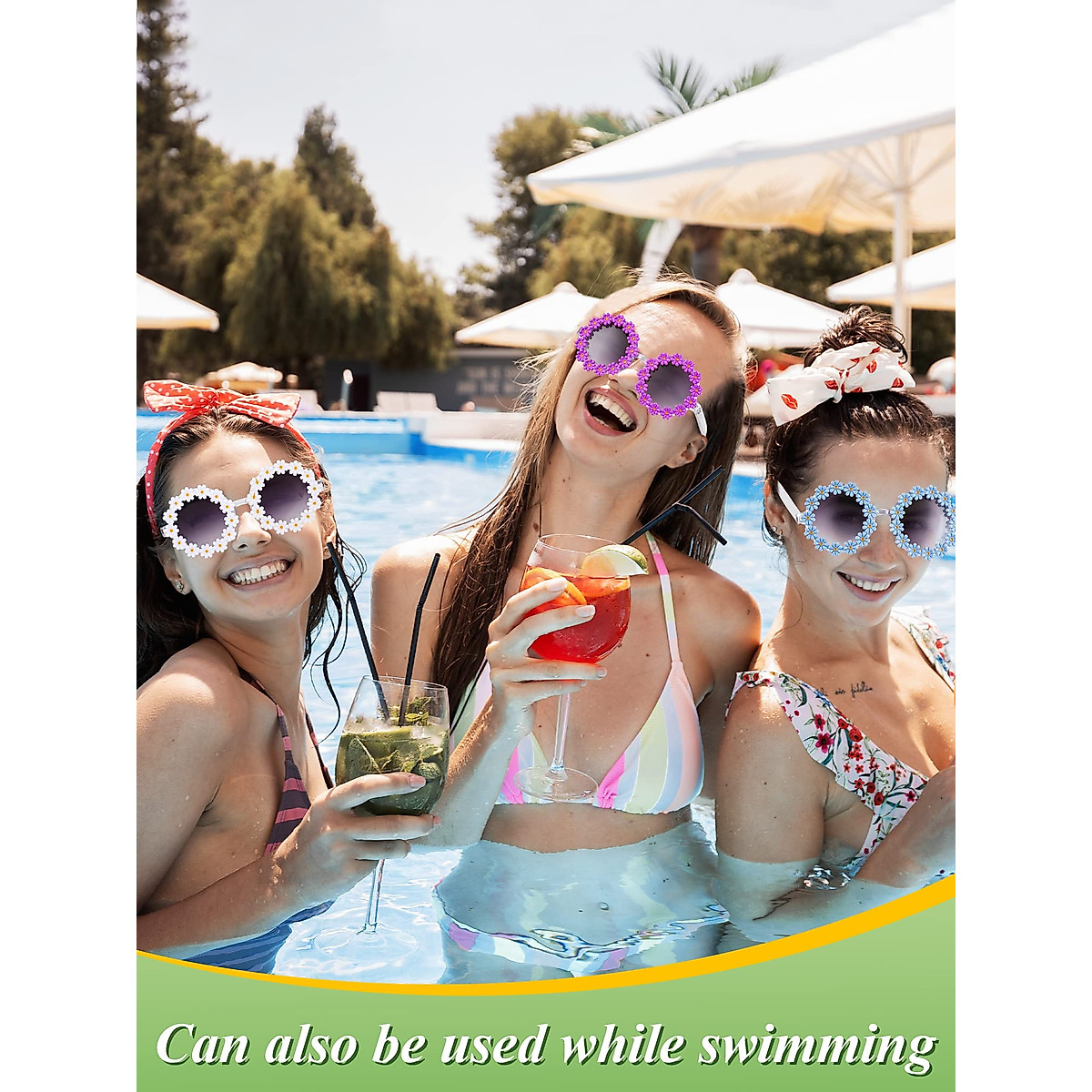 Dunzy 6 Pack Daisy Flower Sunglasses for Women Retro Hippie Round Glasses 70s Disco Groovy Sunglasses for Party Costume Accessories, 6 Colors