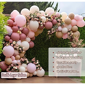 Dusty Pink Balloon Arch Kit Double Stuffed Blush Rose Nude Brown Balloon Garland 112pcs Matte Pastel Neutral Balloons for Boho Bridal Shower Baby Shower Birthday Theme Party Decoration