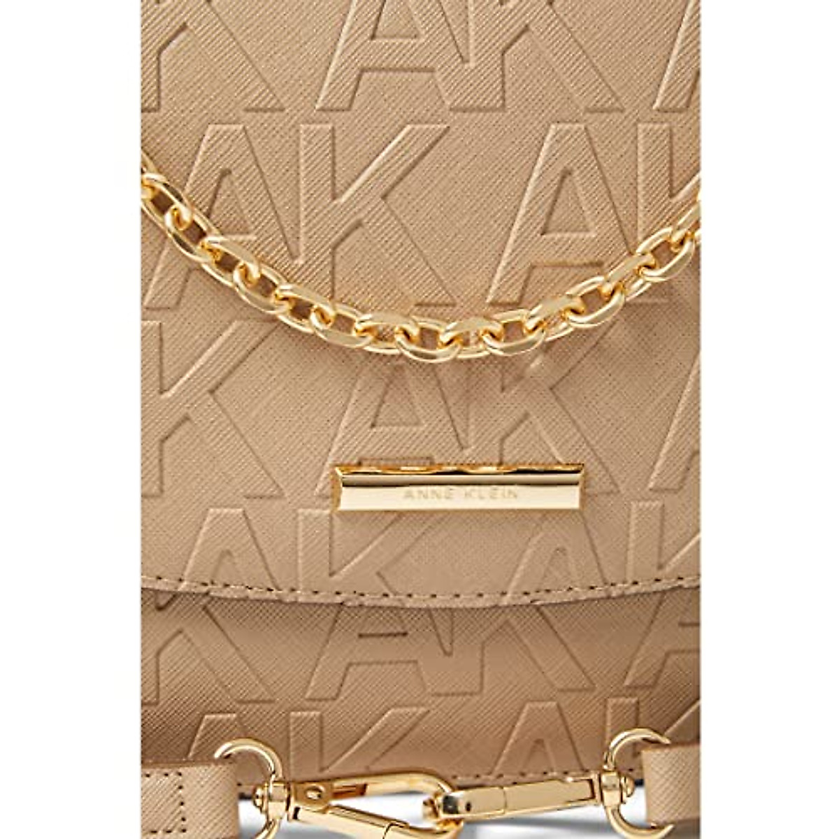 Anne Klein Womens Anne Klein Embossed Top Handle Satchel W/ Swag Chain quilted bucket crossbody, Truffle/Truffle, One Size US