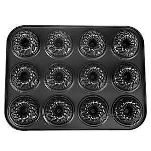Webake Mini Fluted Tube Cake Pan, Non-Stick 2.8 Inch Cake Baking Pan, Heavy Gauge Carbon Steel (12-Cavity)