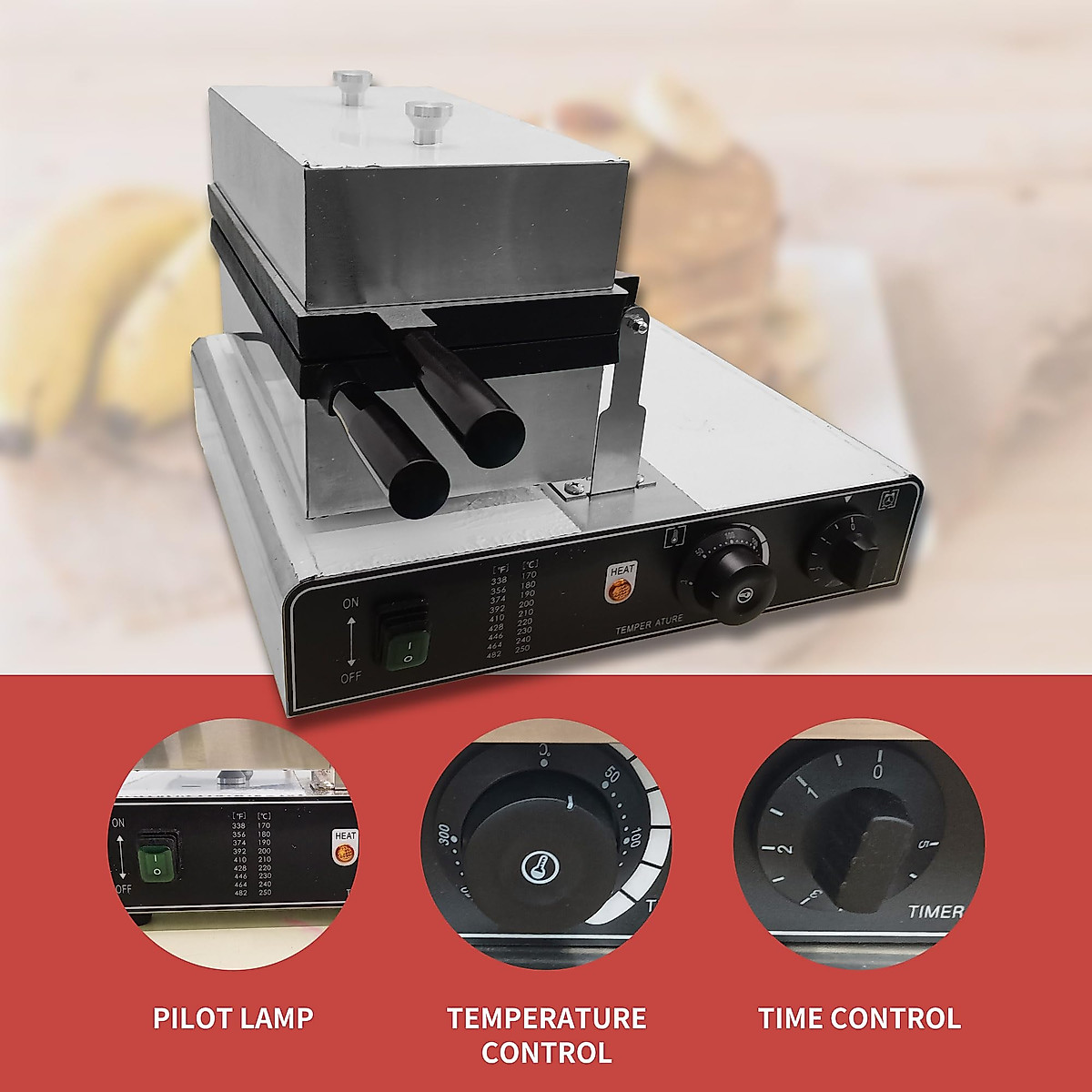 Generic Yovtekc 2PCS Open Mouth Bear Shaped Waffle Maker, Electric Ice Cream Bear Waffle Maker, Commercial Waffle Maker Machine for Restaurant Snack Bar, Non-Stick Inner 1600W 110V, 35*41*32cm