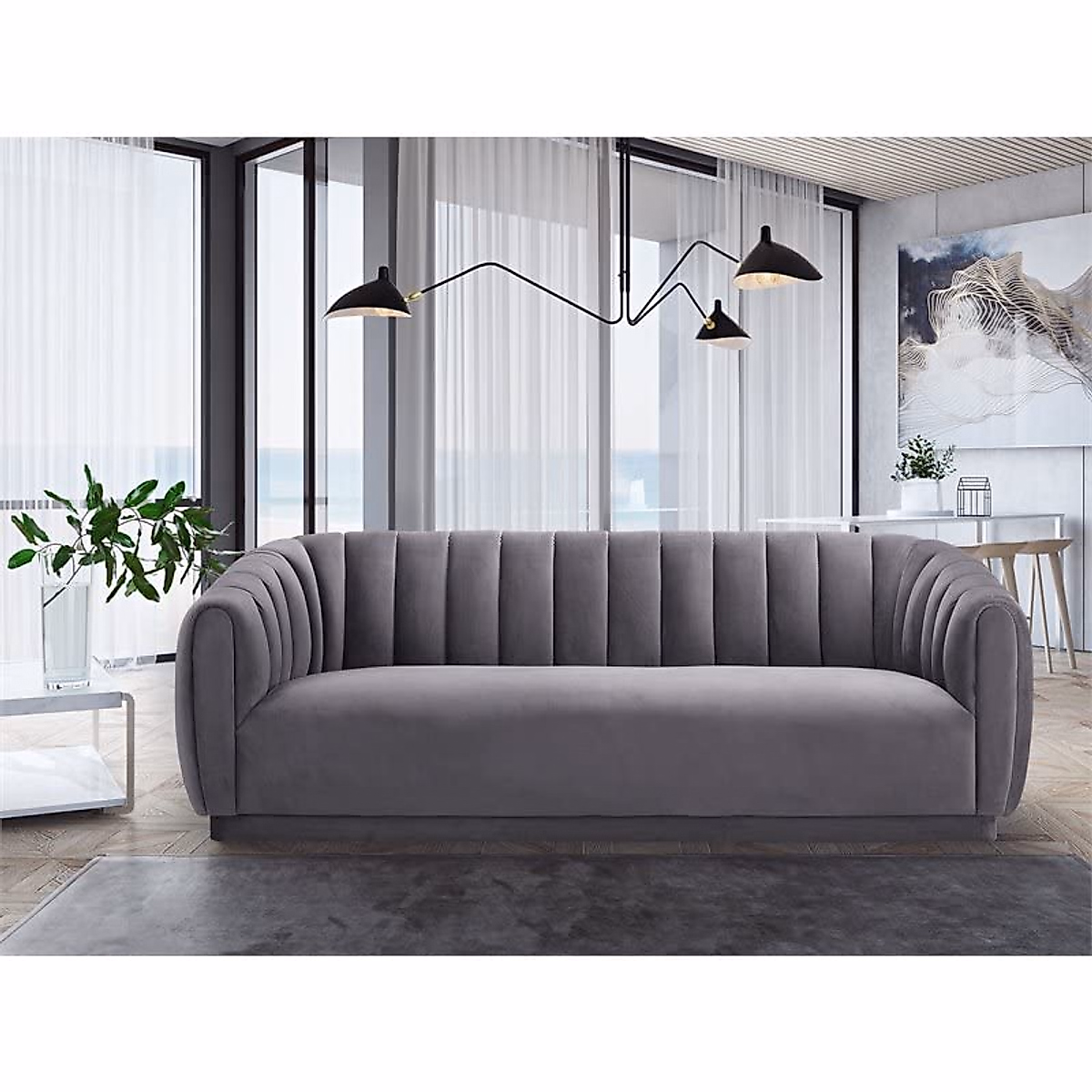 TOV Furniture Arno Collection Velvet Livingroom Sofa, Grey