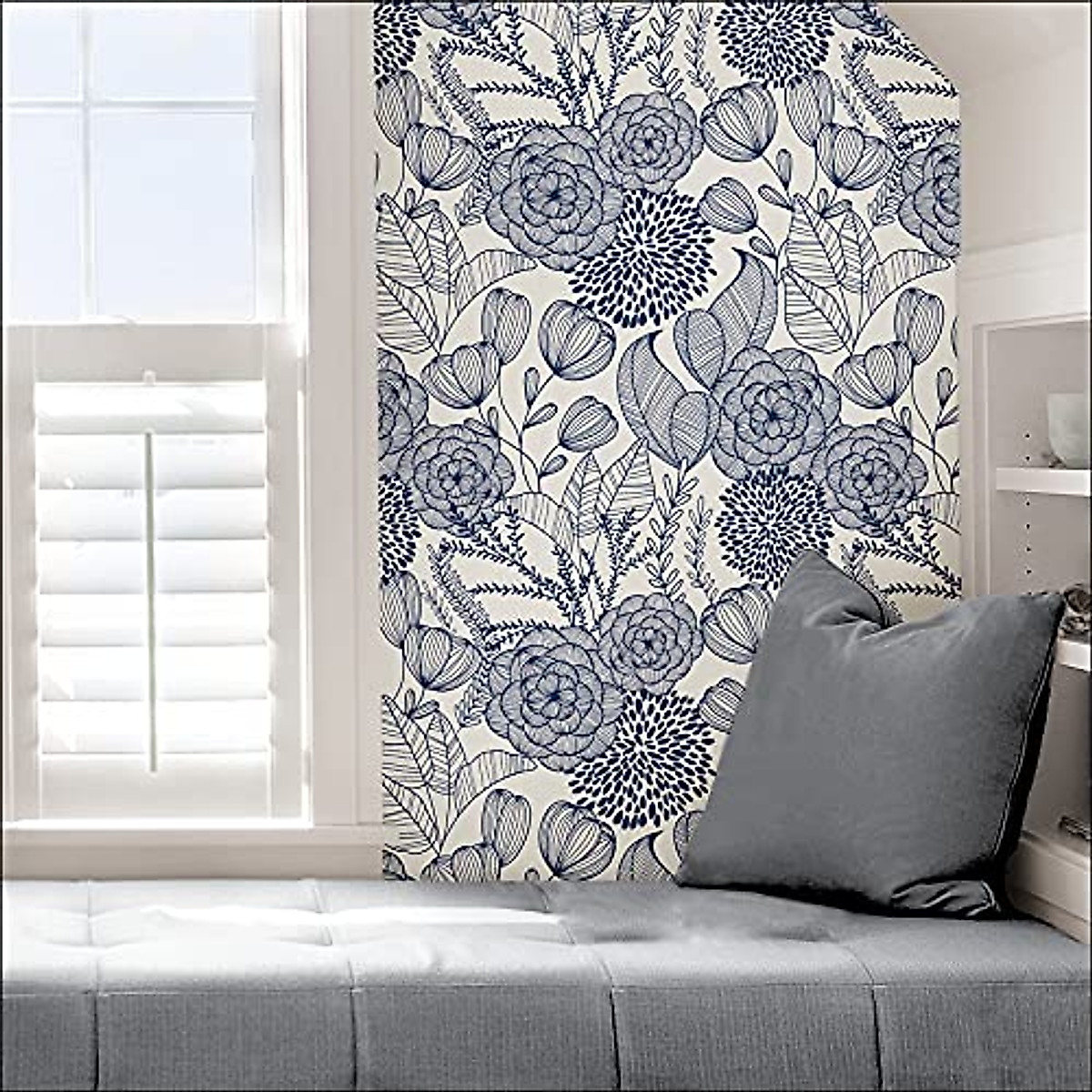NuWallpaper NUS3830 Navy Secret Garden Peel & Stick Wallpaper, Blue