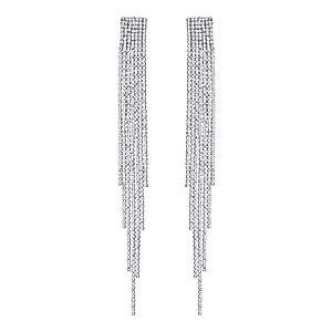 mecresh Silver Crystal Long Tassels Dangle Earrings Sparkling Rhinestone for Wedding (B-long tassels)