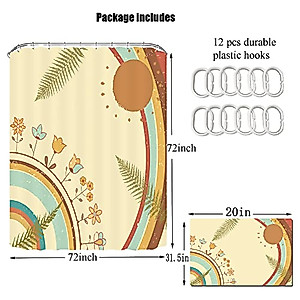 Mitterm Boho Bathroom Rugs Sets 2 Piece with Fabric Shower Curtain Bathroom Decor Sets Non Slip Diatomaceous Earth Bath mats for Bathroom Extra Absorbent Fast Water Drying for Boys,Girls(Beige/Cream)