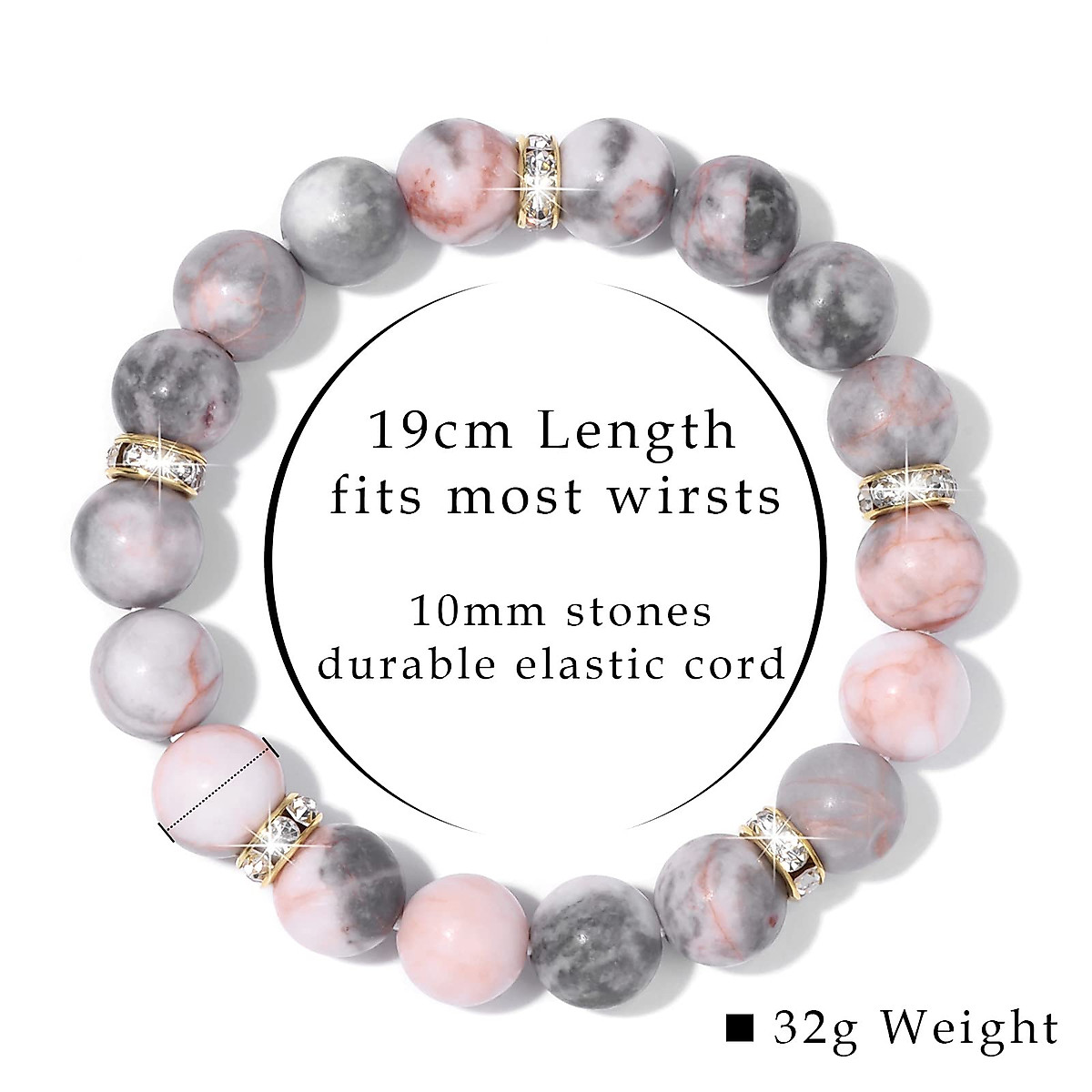 GolbalJew Healing Bracelet For Women Anxiety Beaded Bracelets Jewelry Healing Stone Crystal Bracelet Stress Relief Yoga Beads Chakra Bracelets Gifts For Women pink zebra stone