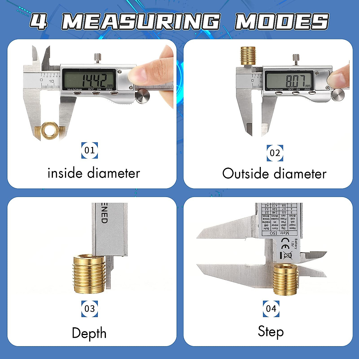 Simhevn Digital Caliper Measuring Tool, Stainless Steel Vernier Caliper Digital Micrometer with Large LCD Screen, Easy Switch from Inch Metric Fraction, 6 Inch/150mm Caliper Tool for DIY/Household