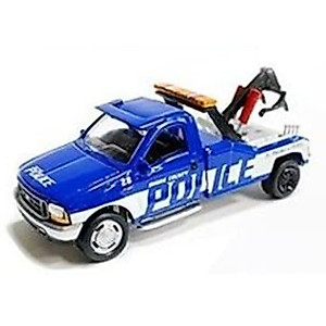 1999 F-450 Police Tow Truck Blue with White Stripes Active Duty Limited Edition to 2,400 Pieces Worldwide 1/64 Diecast Model by Johnny Lightning JLCP7255